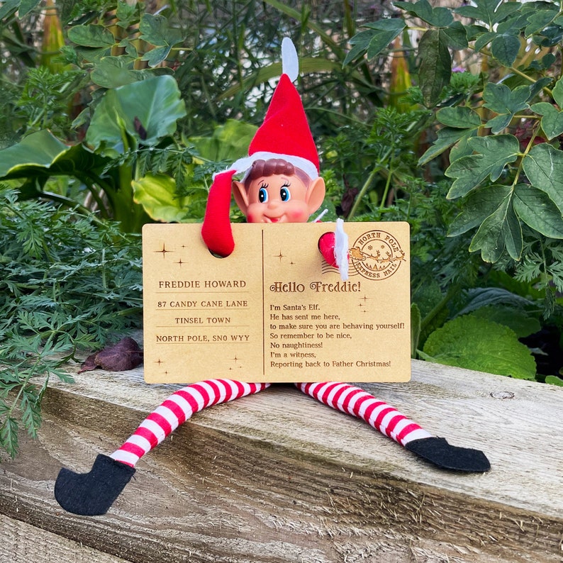 Elf Arrival Postcard, Wooden Christmas Postcard, Personalised Elf ...