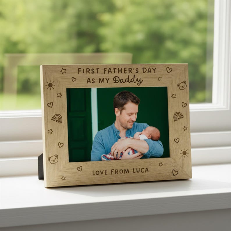First Father's Day Photo Frame Personalised Dad Gift 4x6 Wooden Frame ...