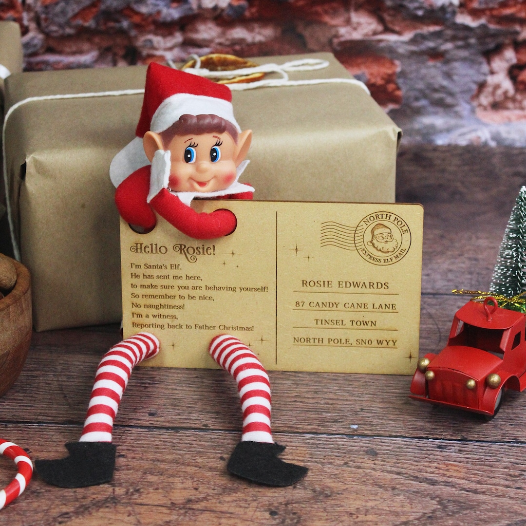 Elf Postcard, Personalised Wooden Elf Arrival Postcard, Santa Claus ...