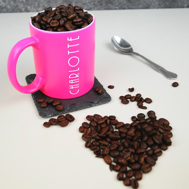 Personalised Neon Mug Yellow Pink Green Tea Coffee Cup Art | Etsy UK