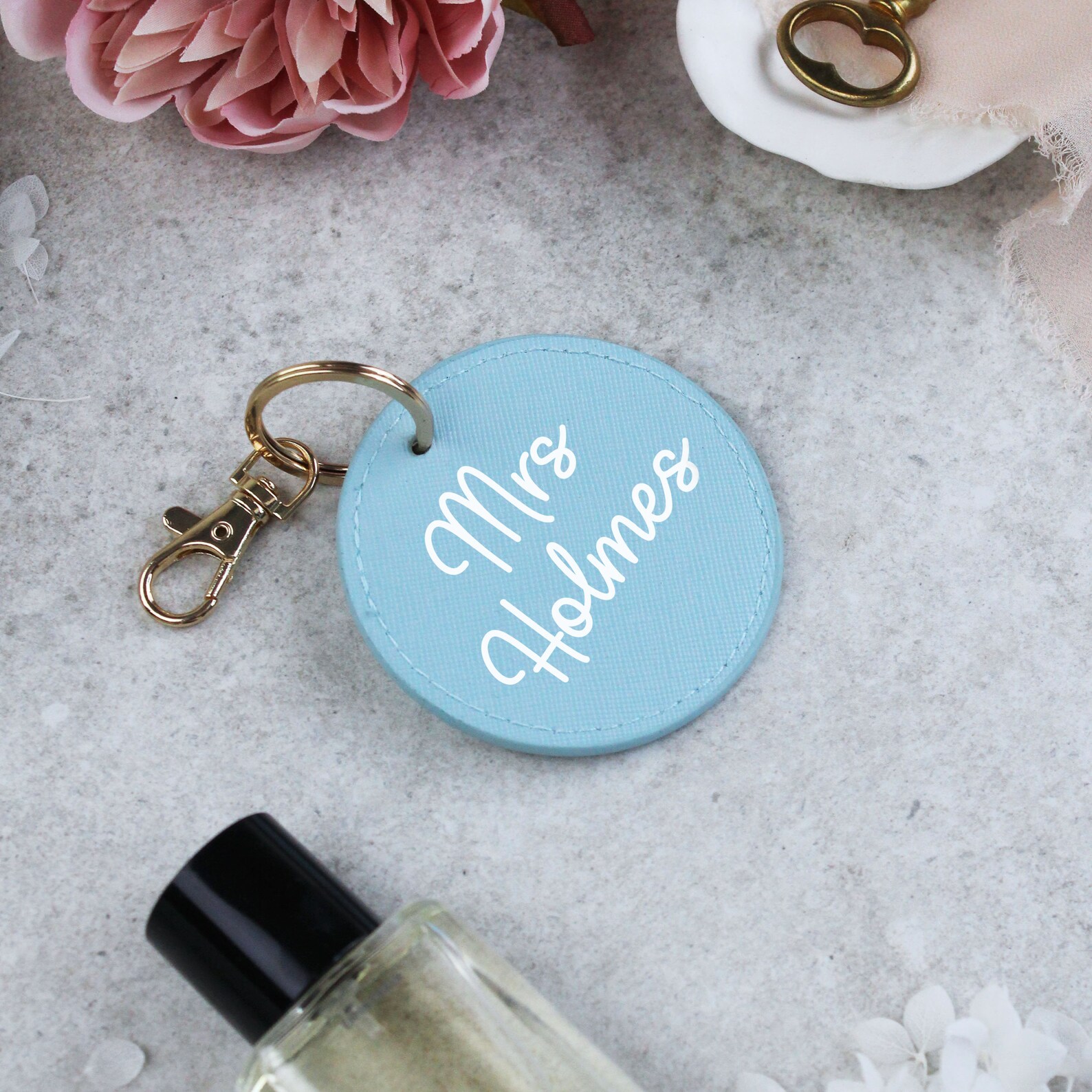 Personalised Teacher Name Keyring, PU Leather Round Keyring, Teacher ...