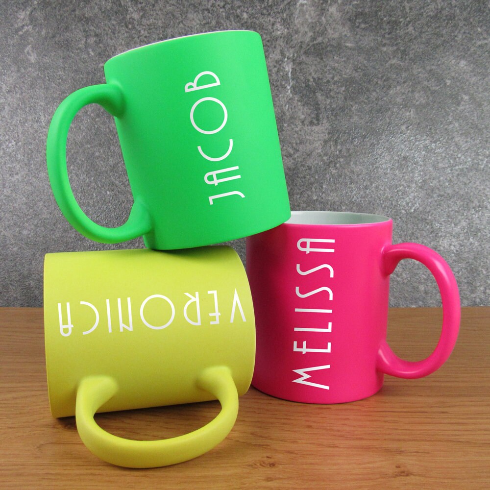 Personalised Neon Mug Yellow Pink Green Tea Coffee Cup Art - Etsy UK