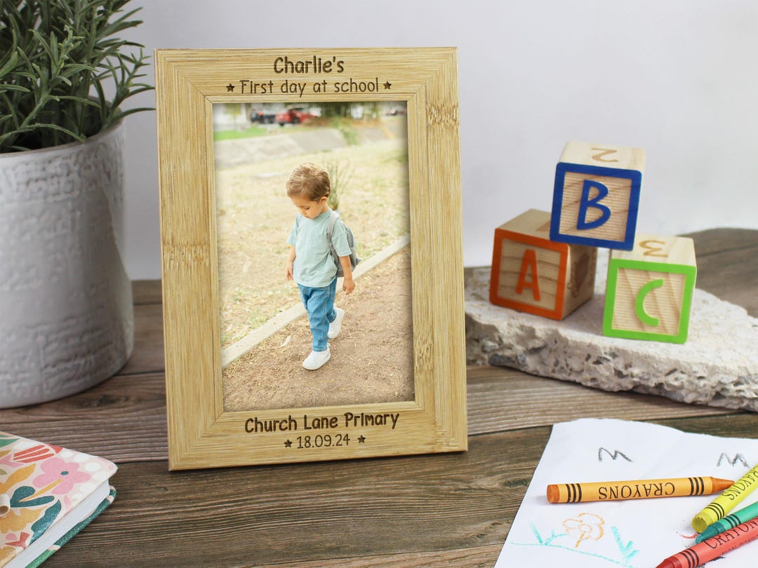First Day at School Photo Frame, Personalised Wooden School Photo ...