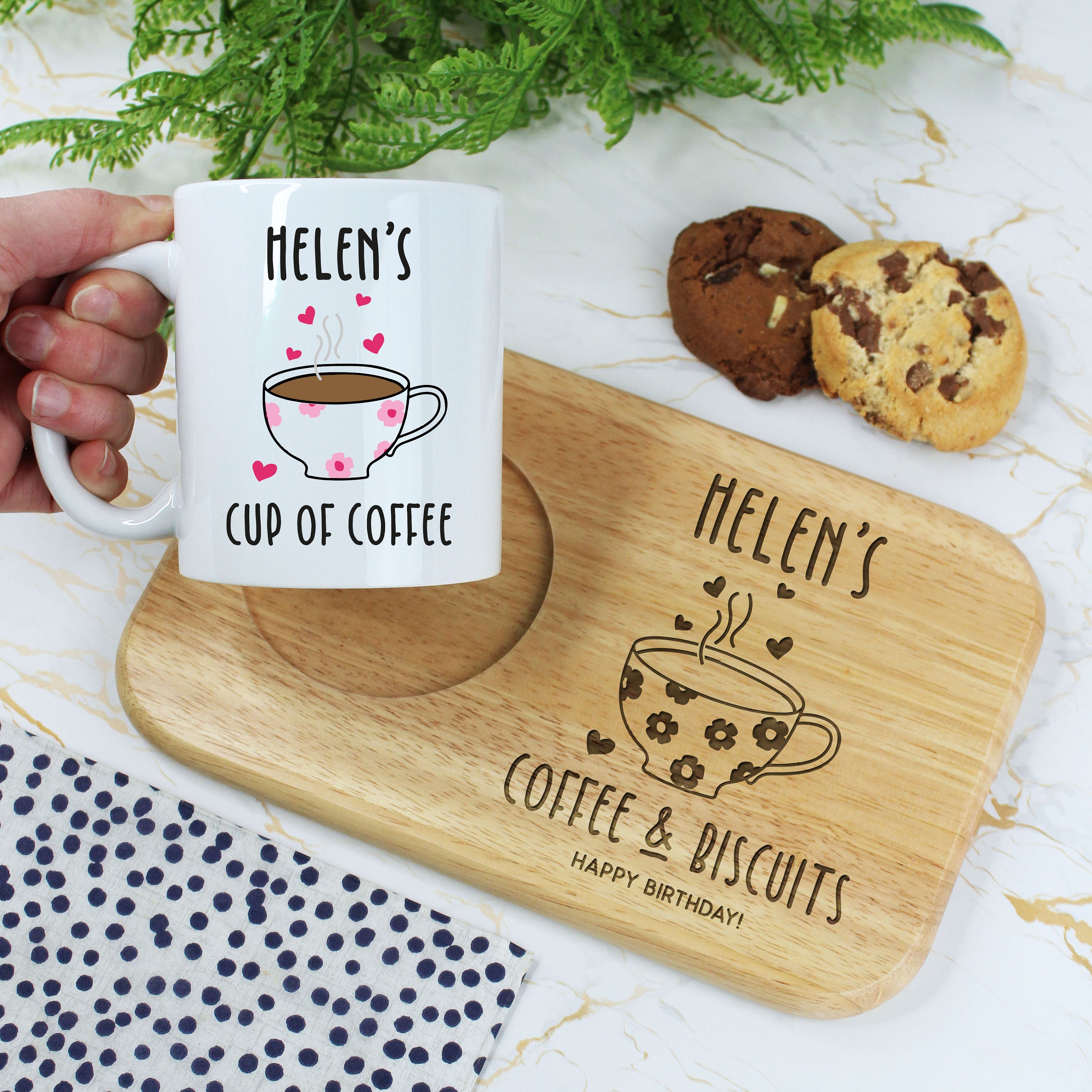 Personalised Coffee & Biscuits Board With Cup of Coffee Mug Option ...