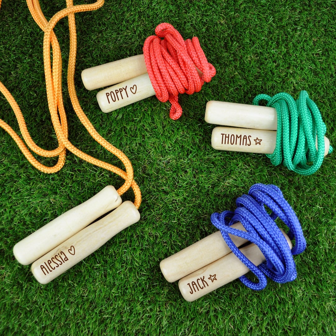 Personalised Wood & Coloured Children's Skipping Rope With Any Name ...