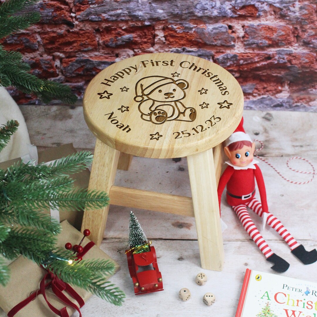 Happy First Christmas Stool With Name Personalised Childs - Etsy