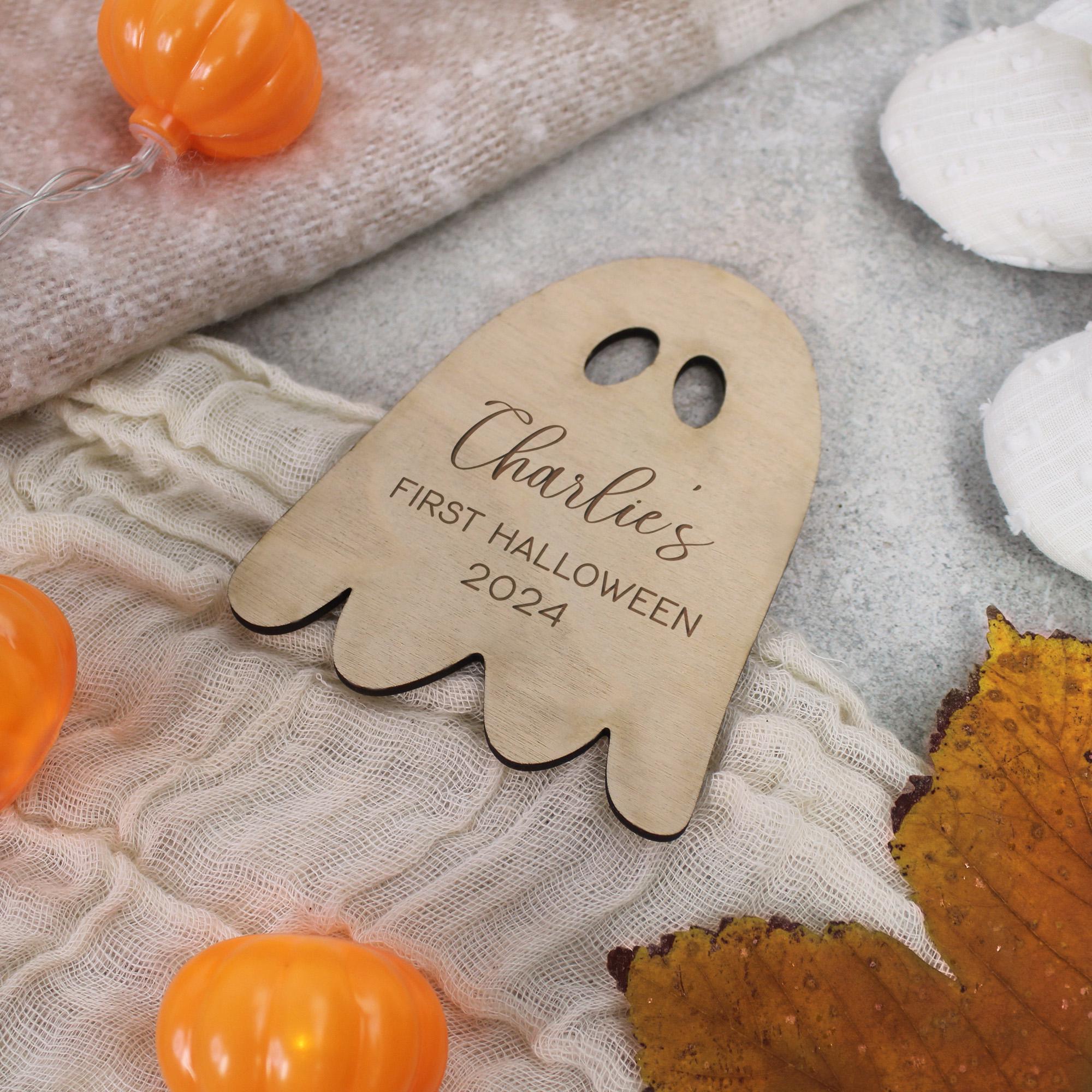 Personalised Baby's First Halloween Milestone Disc, Wooden Ghost 1st ...