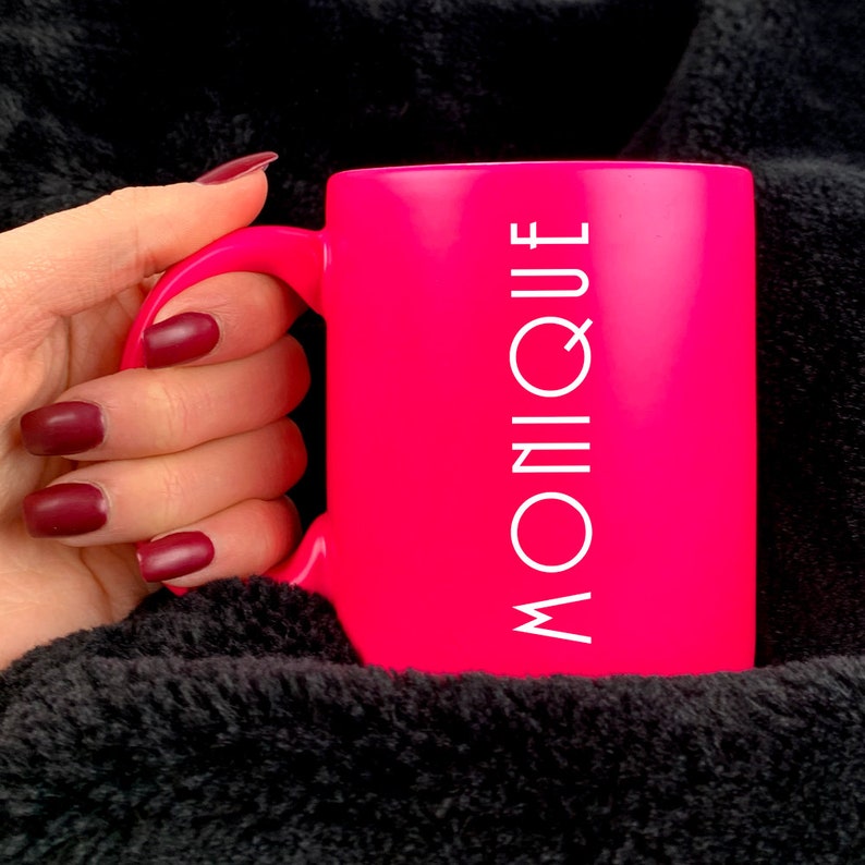 Personalised Neon Mug Yellow Pink Green Tea Coffee Cup Art | Etsy UK