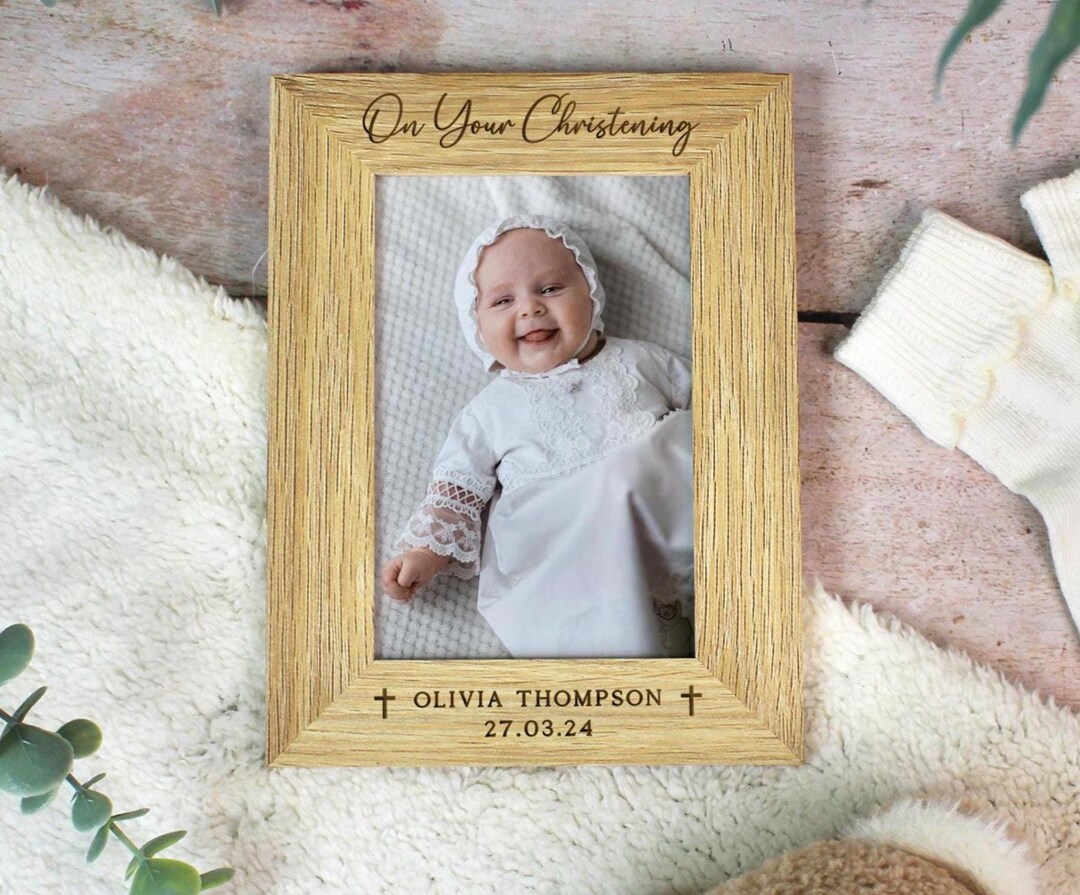 On Your Christening Photo Frame, Personalised Wooden Baptism Picture ...
