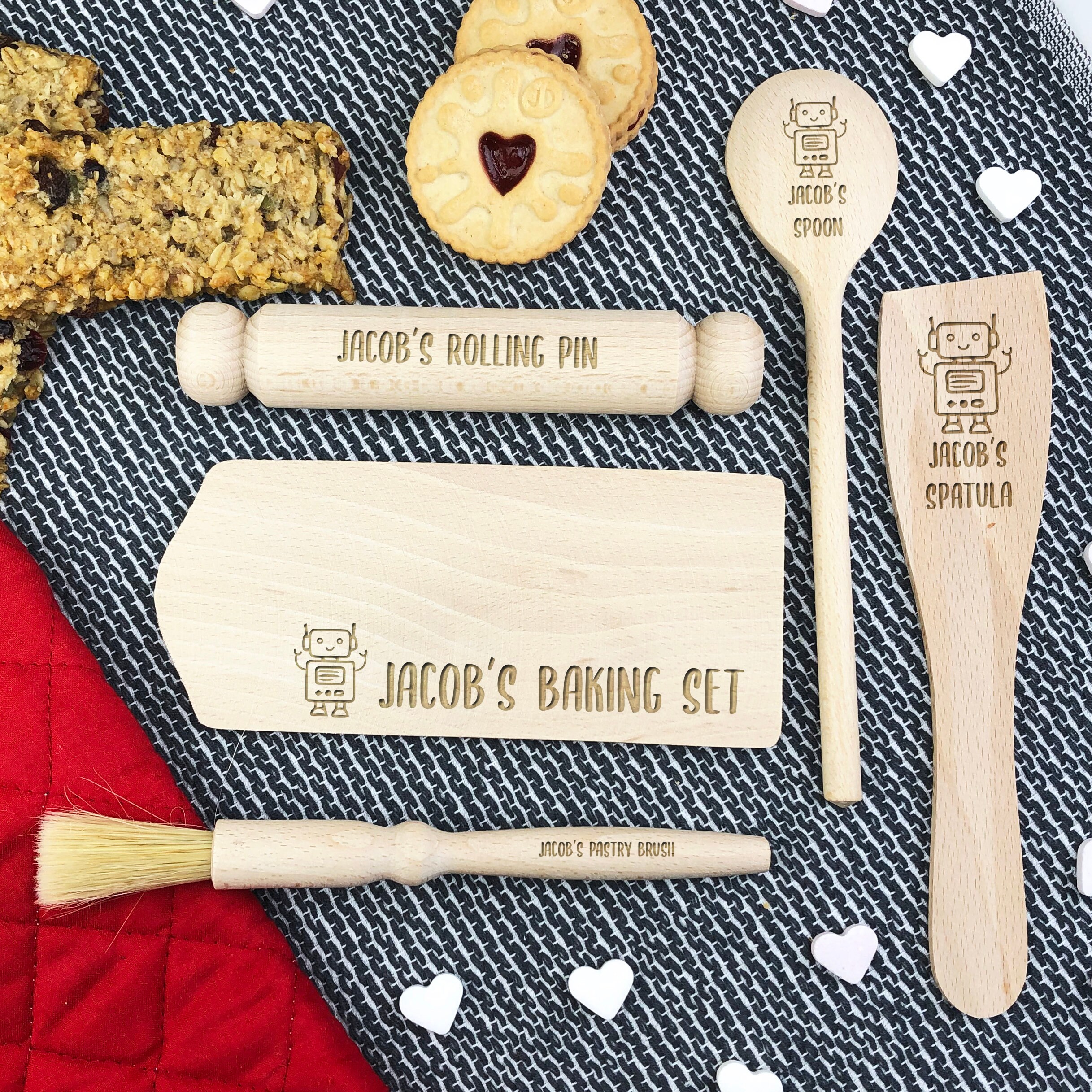 Children's Personalised Baking Set, Kids Mini Wooden Baking Tools ...
