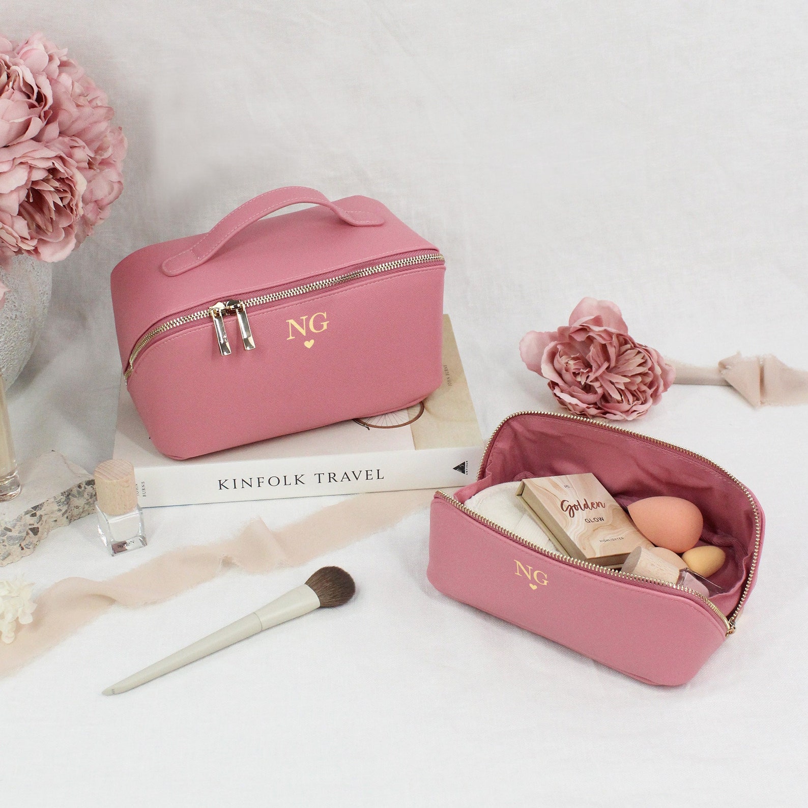 Personalised Flat Lay Make up Bag Small/large PU Leather Toiletry Bag ...