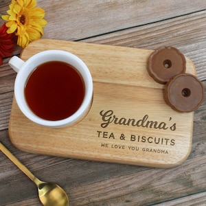 Grandad's Tea & Biscuit Board, Engraved Wood Treat Tray, Personalised ...