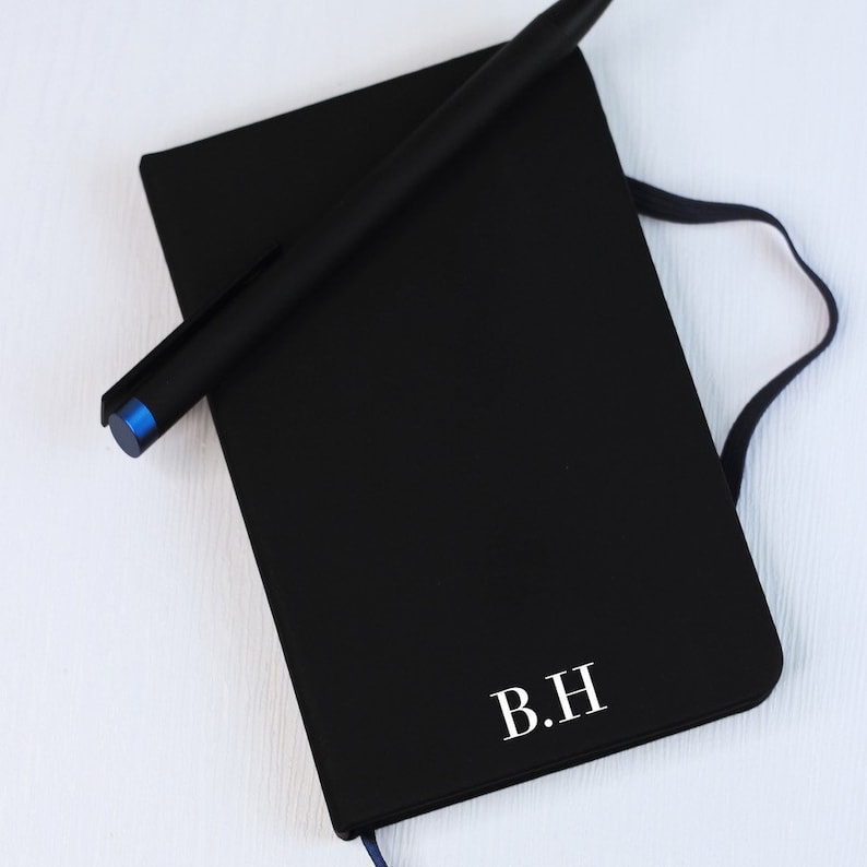Initial Notebook With Lined White Paper Pages, Black Personalised A6 A5 ...