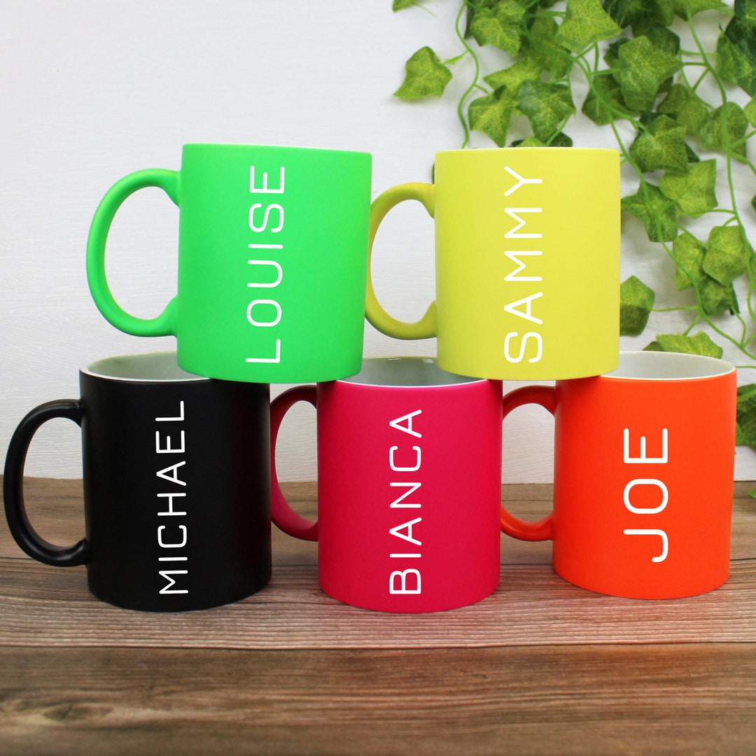 Personalised Neon Mug - Custom Mugs Bright Fluorescent 310 Ml Tea Cup ...