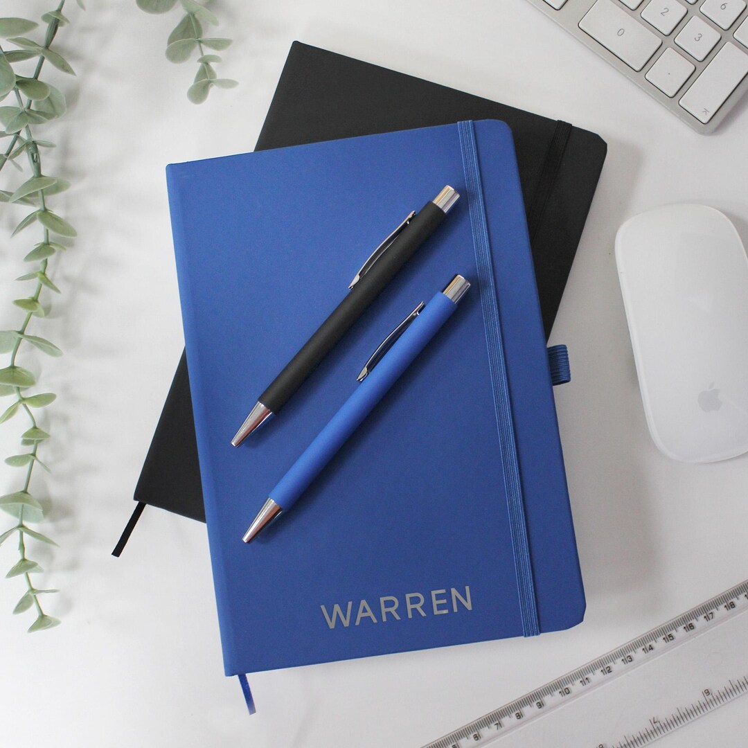 Personalised Notebook With Matching Pen, Soft Touch Hardback Lined A5 ...