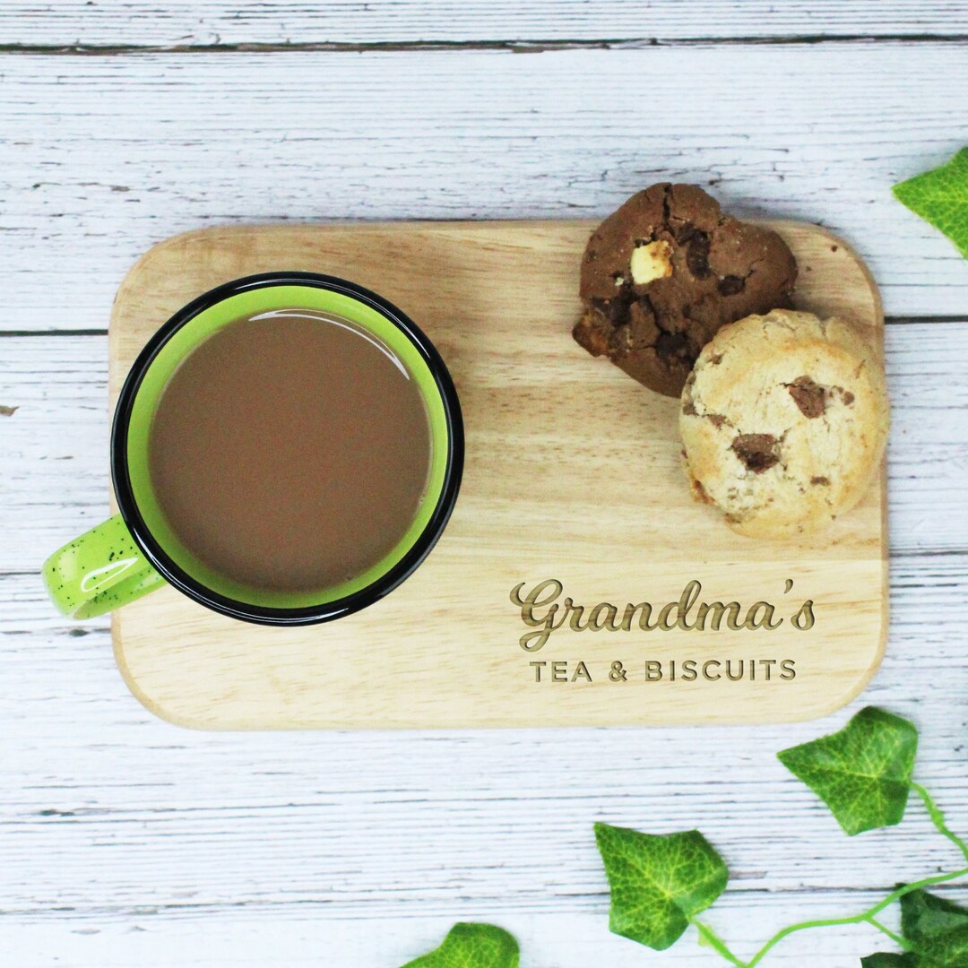 Personalised Grandma's Tea & Biscuit Board, Engraved Wood Treat Tray ...