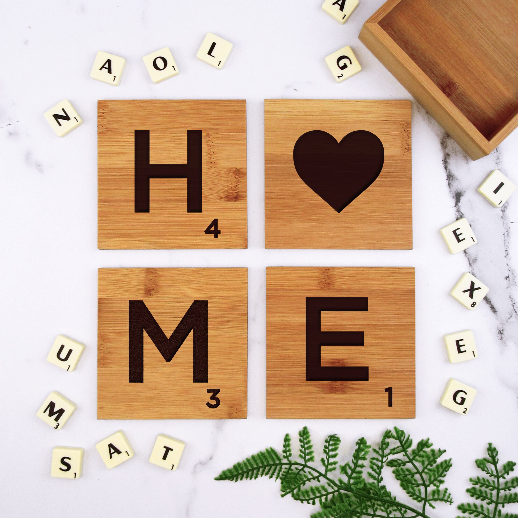 Set of 4 HOME Wood Scrabble Tile Letter Coasters Personalised - Etsy UK