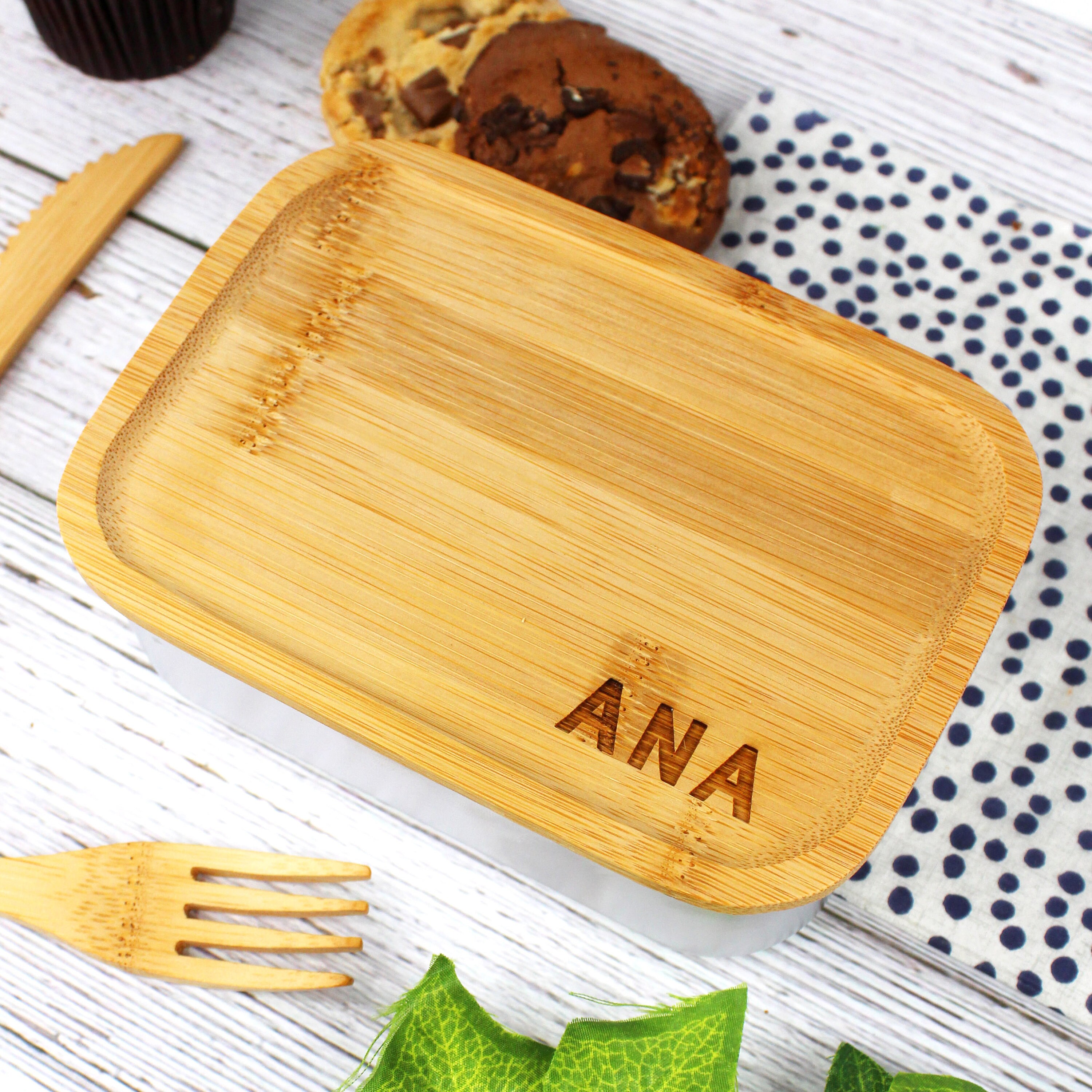 Personalised Metal and Wood Lunch Box With Engraved Wooden Bamboo Lid ...