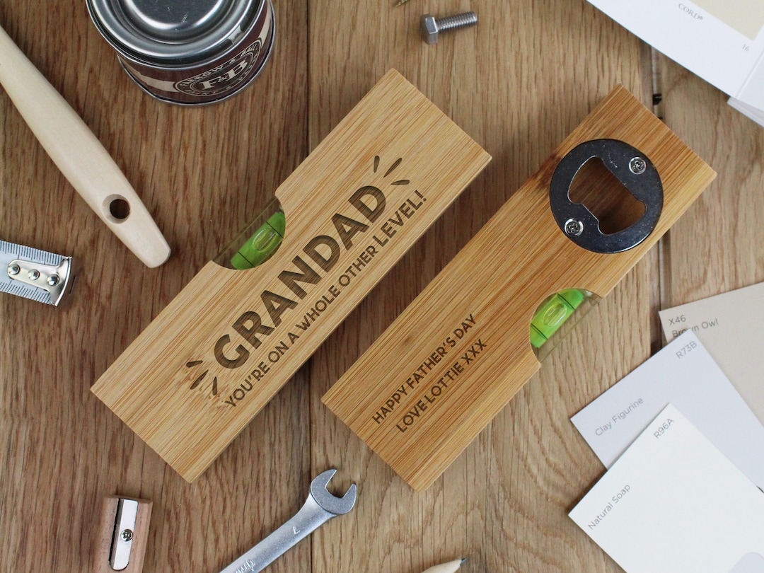 Personalised 2 in 1 Wooden Spirit Level With Bottle Opener, DIY Multi ...