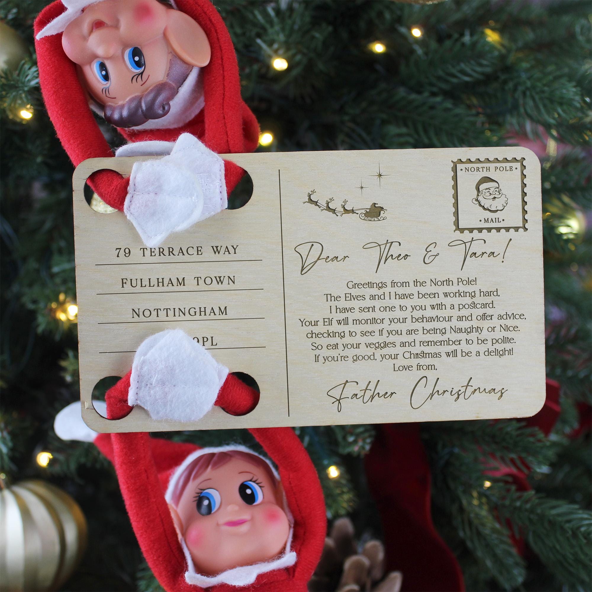 Elf Arrival Postcard, I’m Back Announcement, Elf Message, Wooden ...