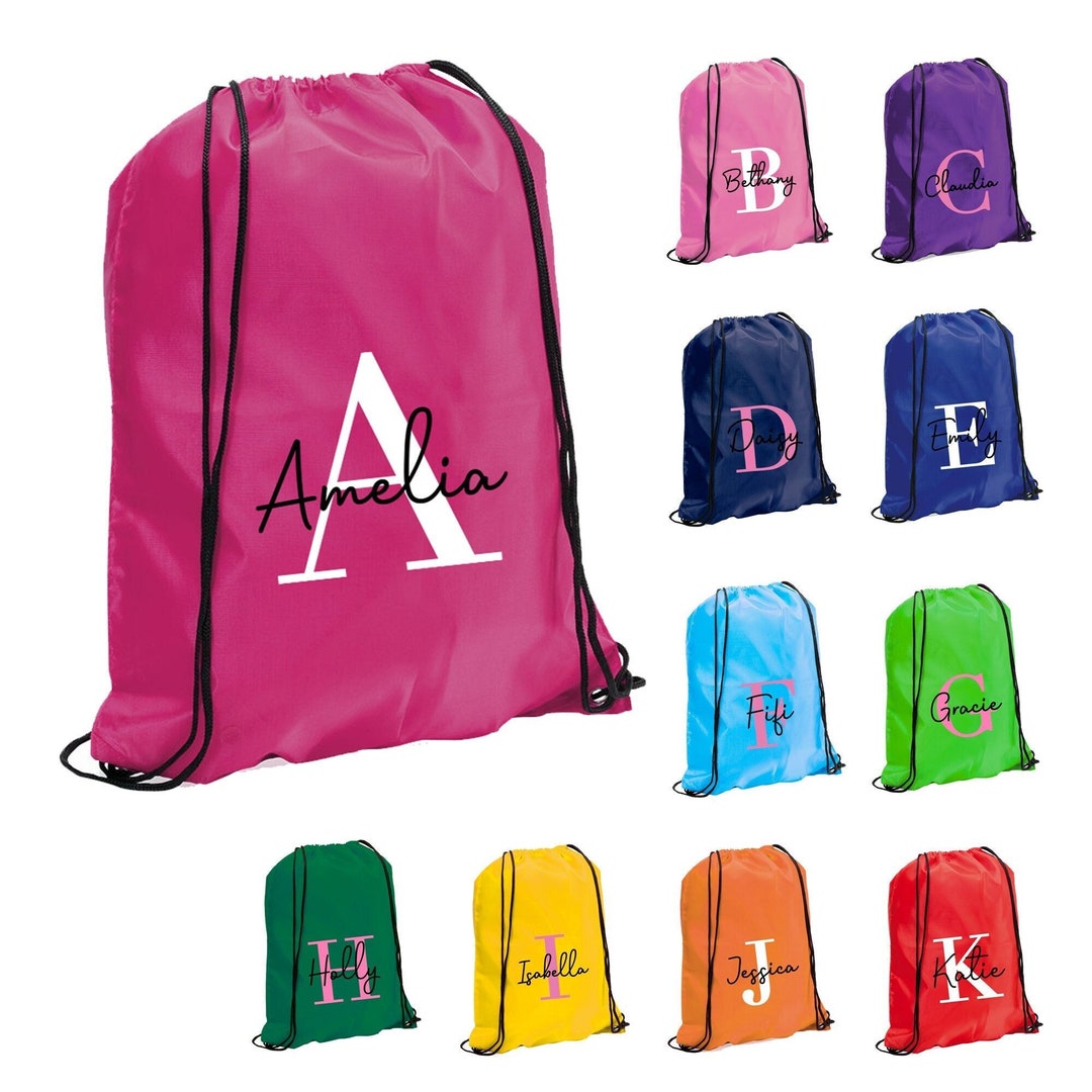 Personalised Initial & Name Back to School Drawstring Rucksack Bag ...