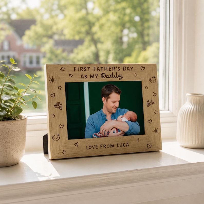 First Father's Day Photo Frame Personalised Dad Gift 4x6 Wooden Frame ...