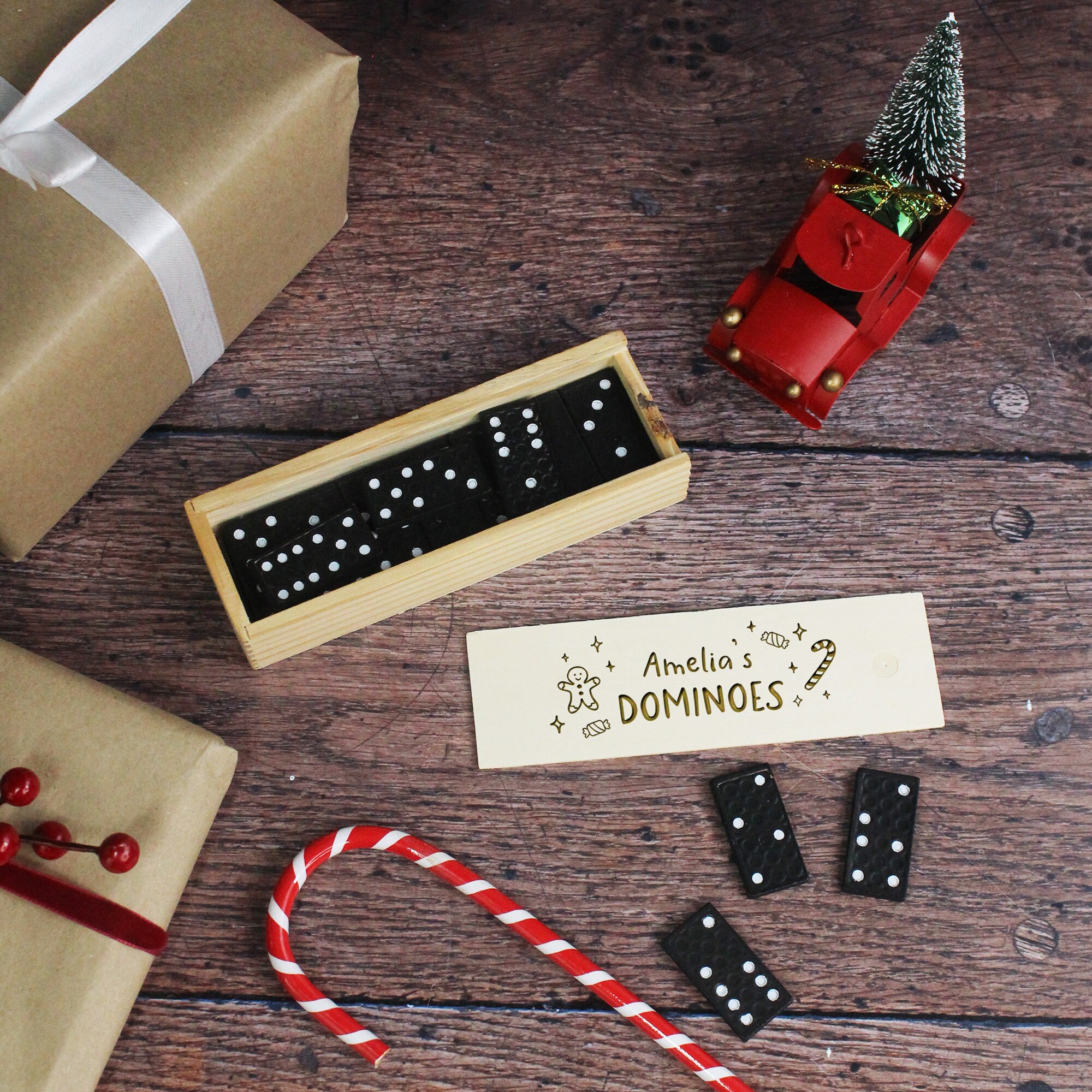 Personalised Christmas Dominoes Tile Game, Wooden Christmas Game ...