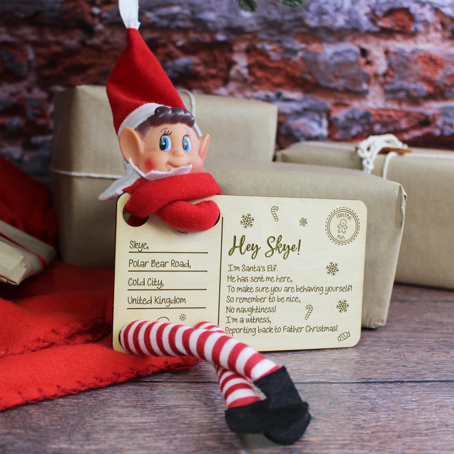 Personalised Elf Arrival Postcard, Wooden Christmas Elf in the Post ...