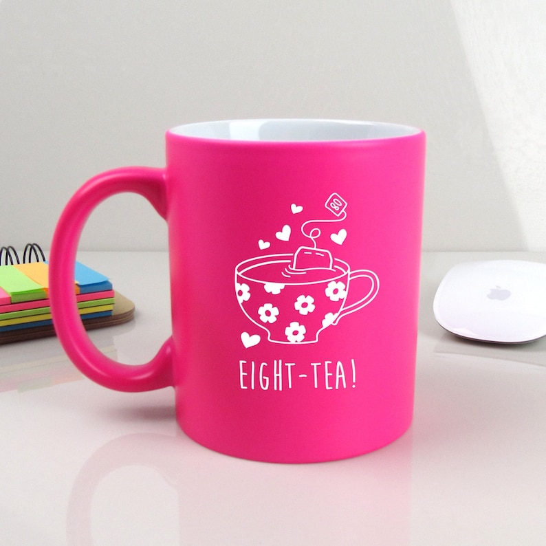 Neon Pink Engraved Coffee Mug Cup eight-tea - Etsy
