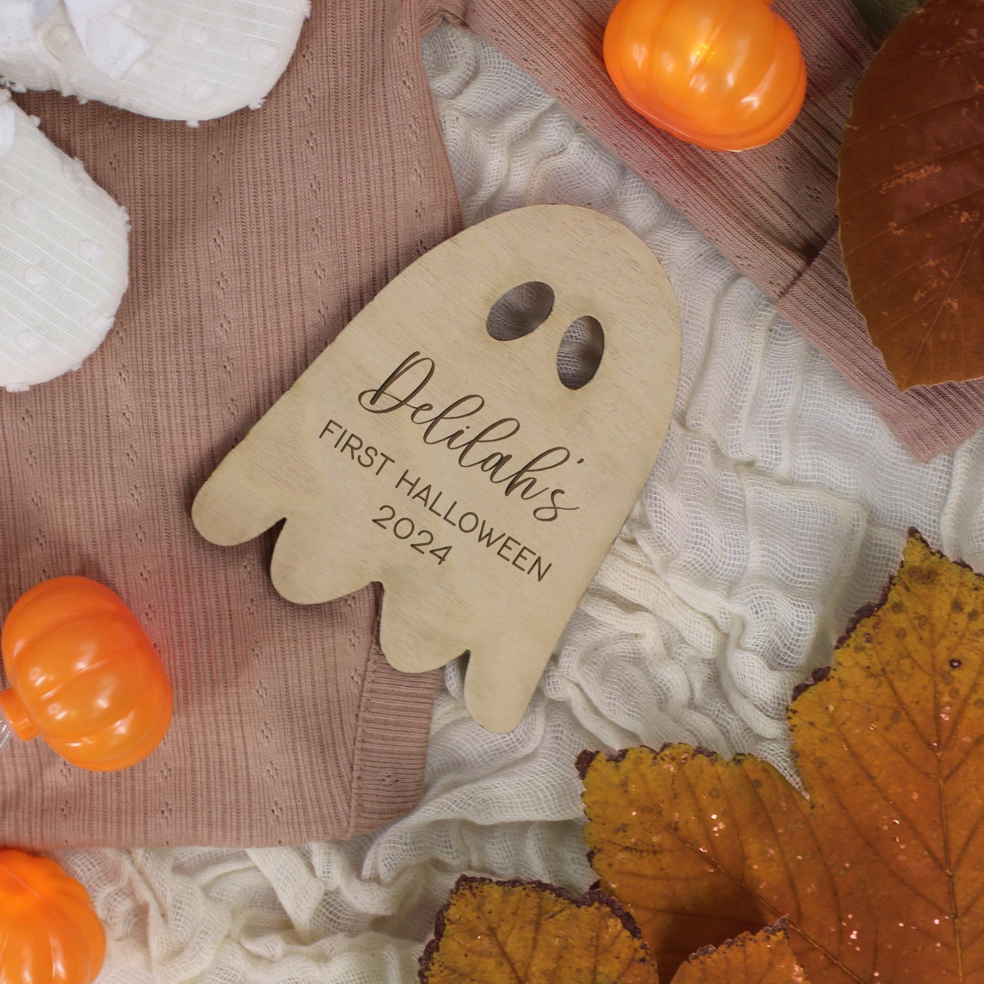 Personalised Baby's First Halloween Milestone Disc, Wooden Ghost 1st ...