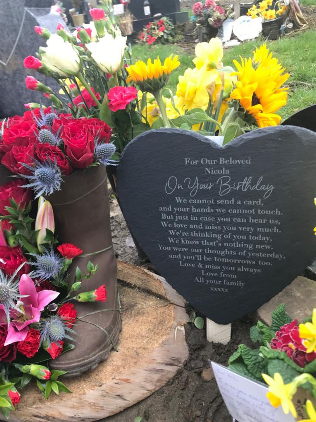 Engraved Memorial Plaque, Personalised Heart Shaped Slate Grave ...