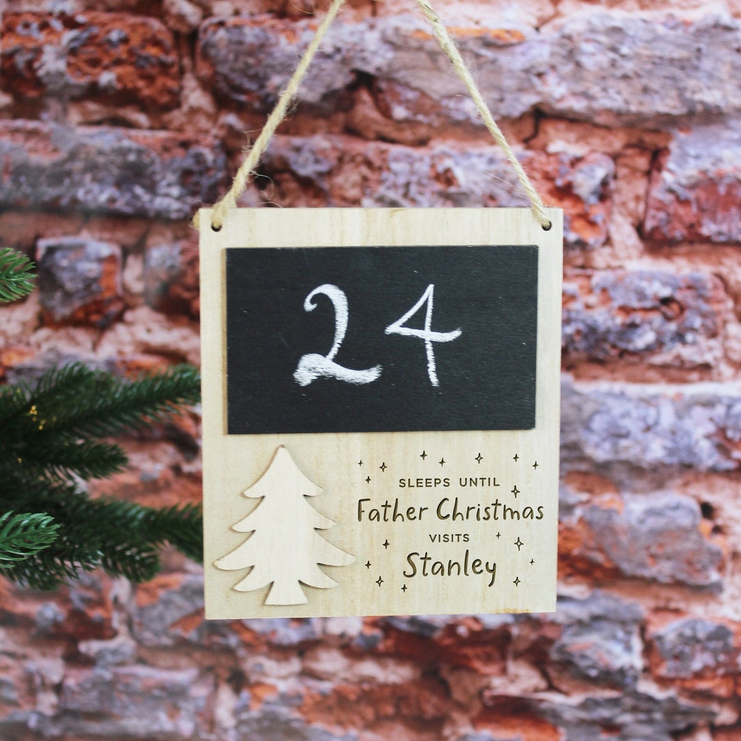 Personalised Christmas Countdown Chalkboard, Sleeps Until Father ...