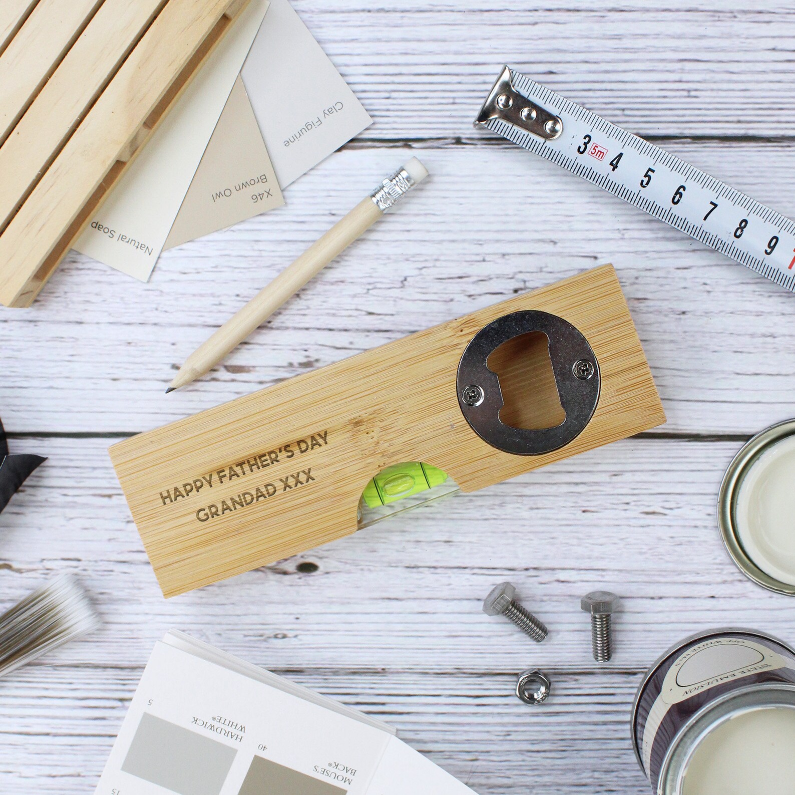 Personalised 2 in 1 Wooden Spirit Level With Bottle Opener, DIY Multi ...