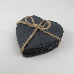 Square Slate Coasters, Pack of 4 Natural Heart Slate Tableware Drinks ...