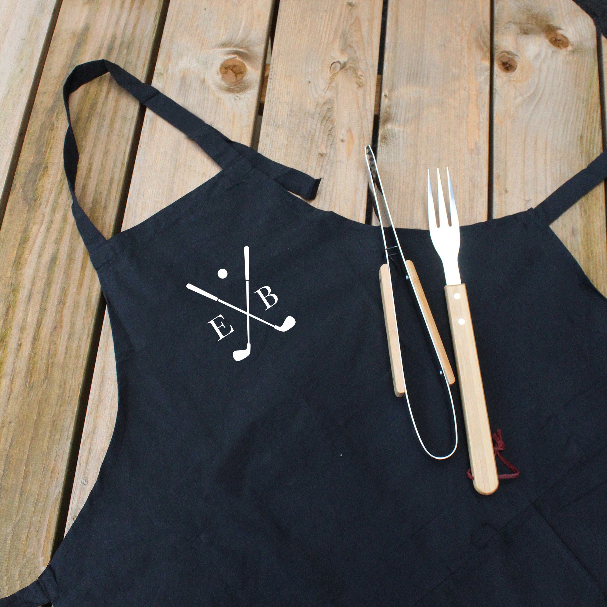 Black Dad’s Cooking Apron, Personalised Monogram Apron With Crossed ...