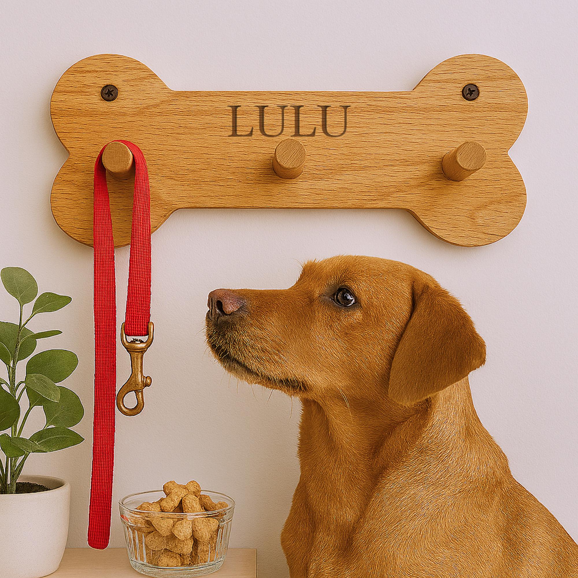 Personalised Dog Lead Holder | Wooden Dog Leash Hanger With 3 Hooks ...