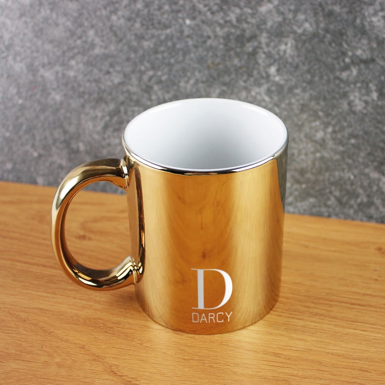 Personalised Metallic Coffee Mug - Ceramic 350ml Silver Gold Tea Cup ...