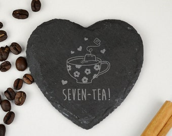 Engraved seven-tea Wooden, Glass or Slate Coaster or Mug Funny 70th ...