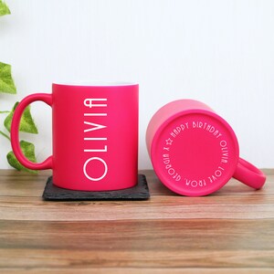 Personalised Neon Mug, Yellow, Pink, Green, Tea Coffee Cup Art Deco ...