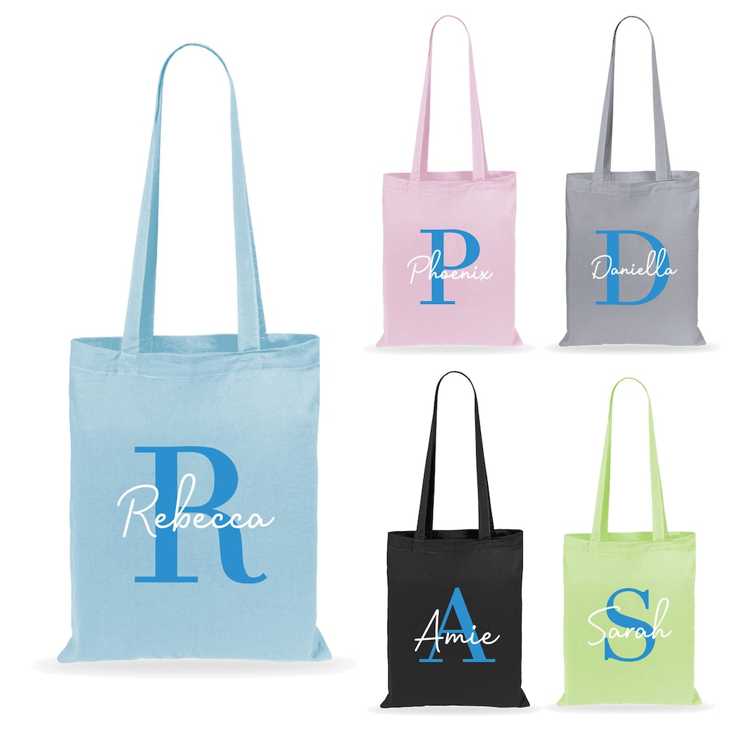 Personalised Initial & Name Tote Bag, Children's Cotton Shopper Bag ...