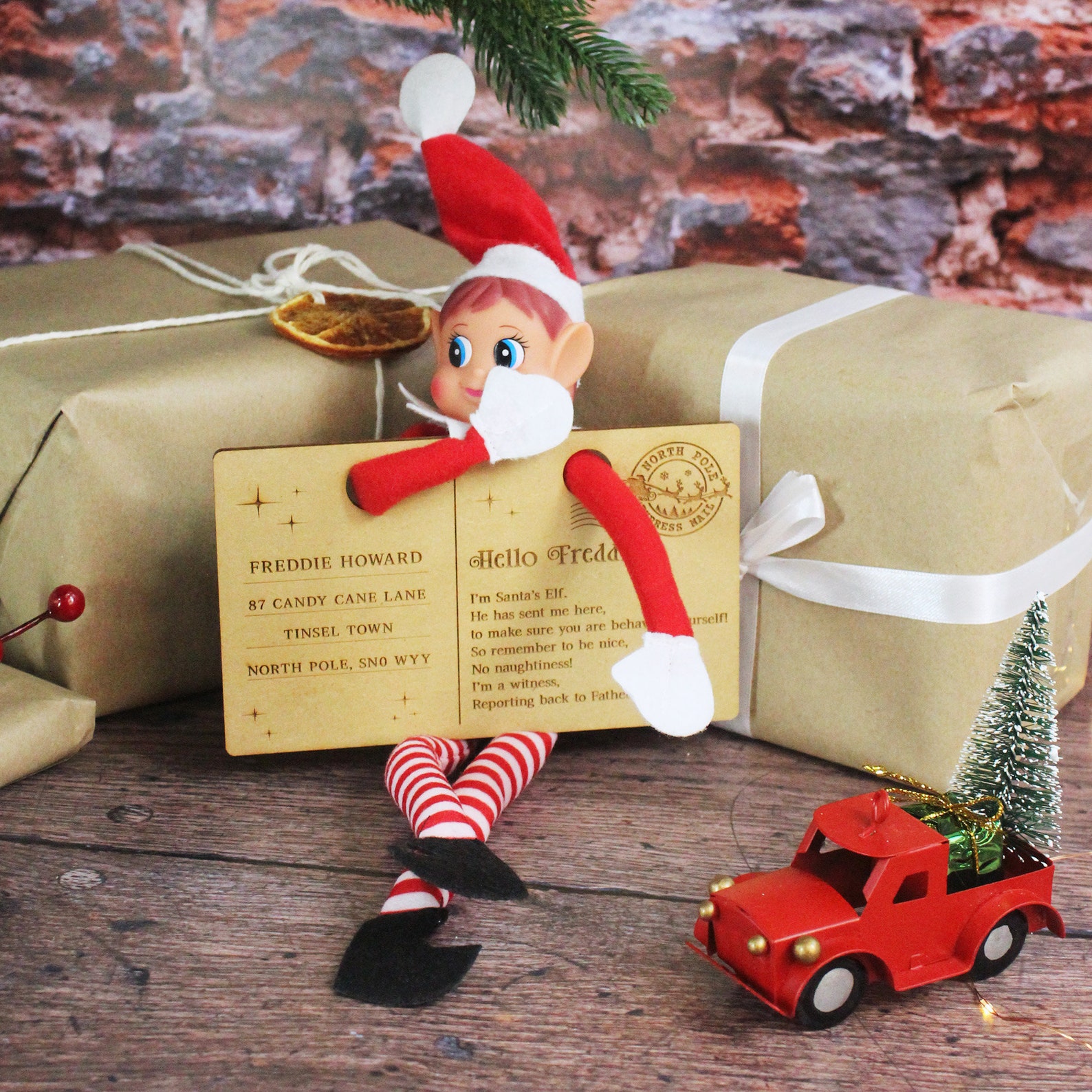 Elf Arrival Postcard, Wooden Christmas Postcard, Personalised Elf ...