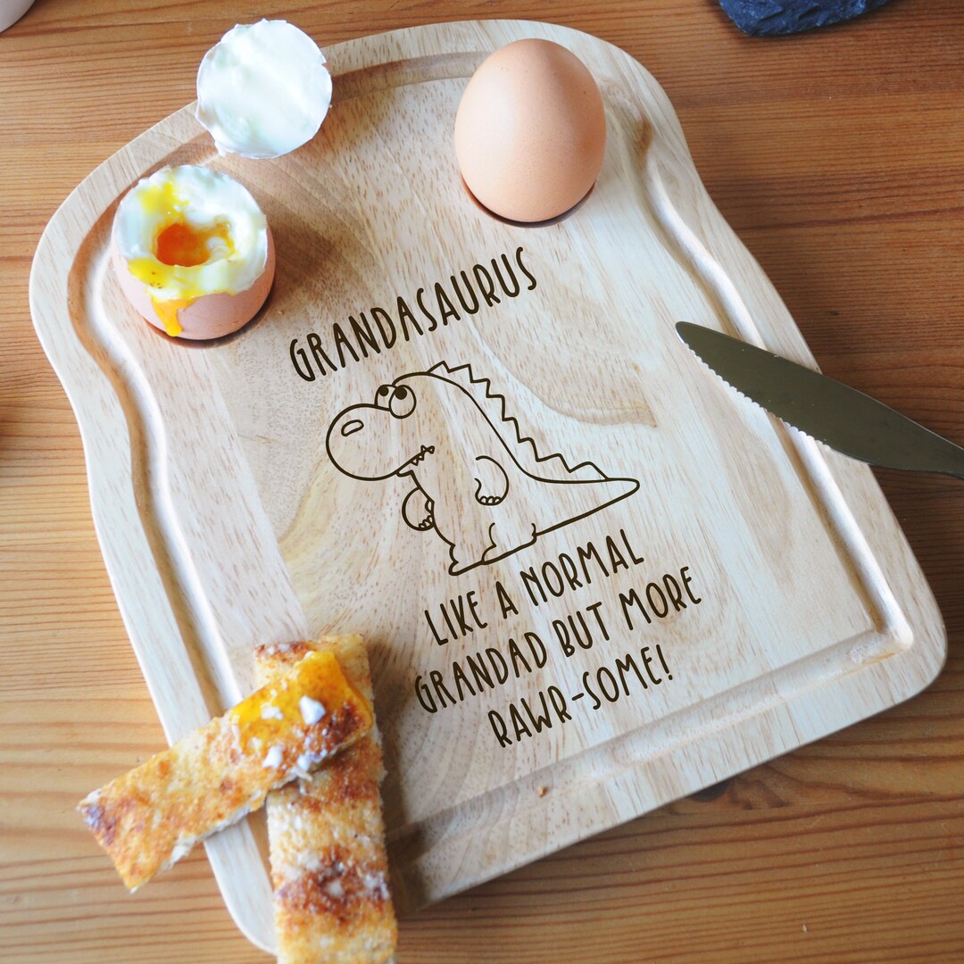 Grandasaurus Toast Shaped Breakfast Board for Grandad Double Egg Cup ...
