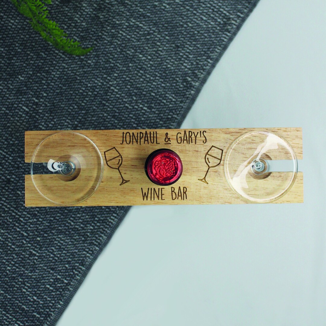 Personalised Wine Glass Holder and Bottle Butler With Name & Home Wine ...