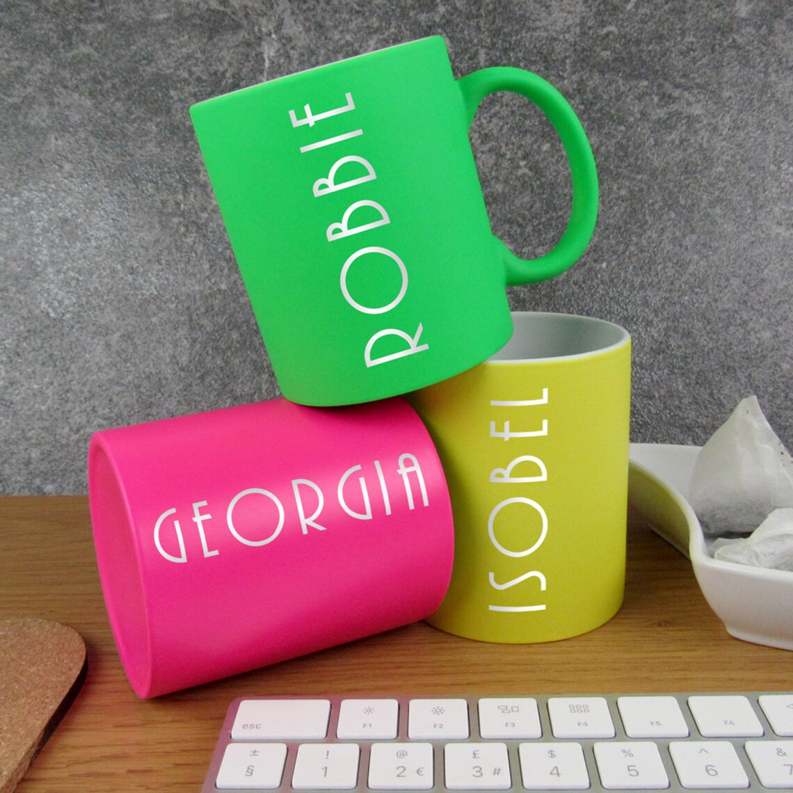 Personalised Neon Mug Yellow Pink Green Tea Coffee Cup Art | Etsy UK
