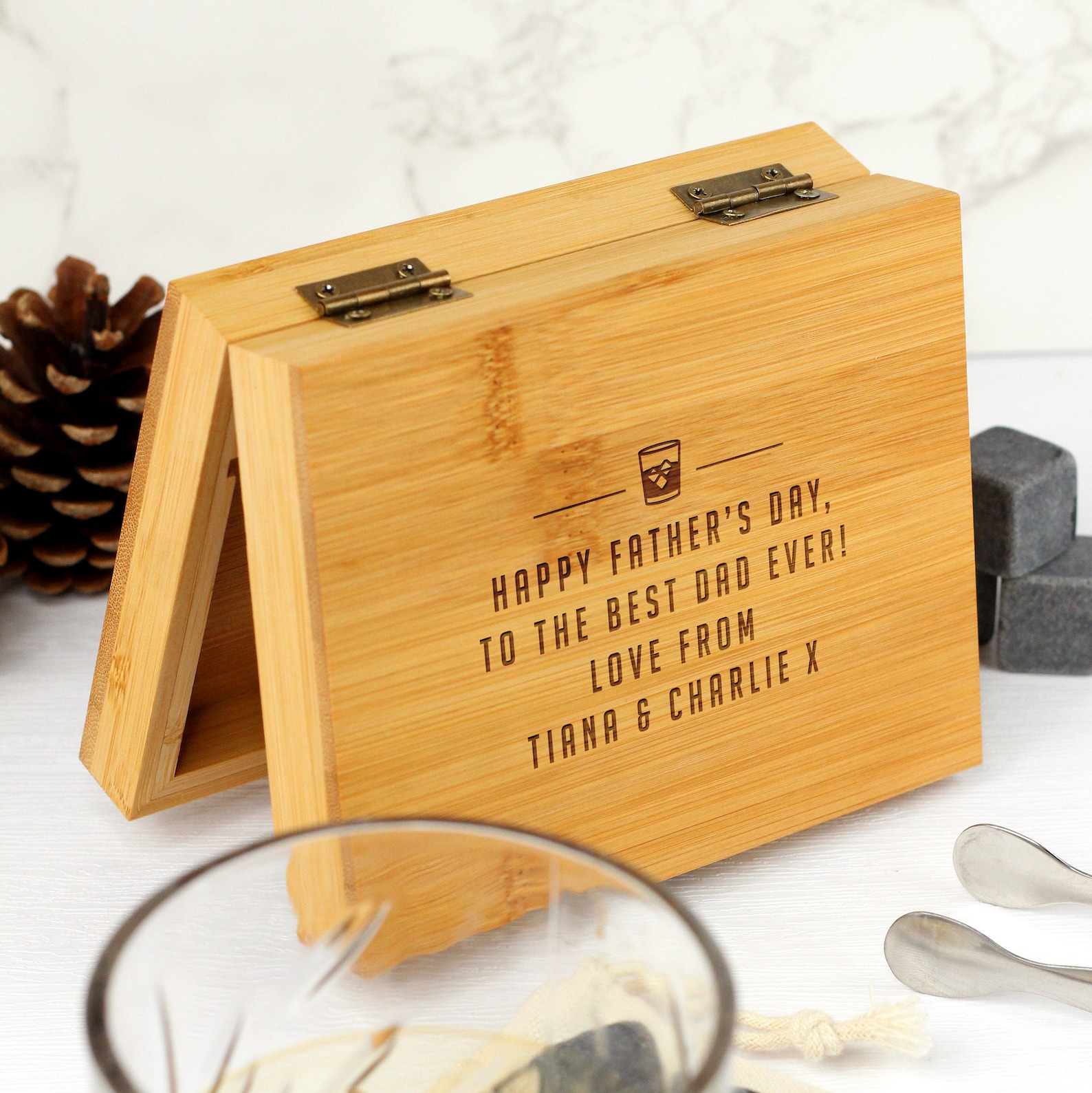 Personalised Rum Stones Set With Metal Tong, Dad's Rum Rocks Kit, 9 ...