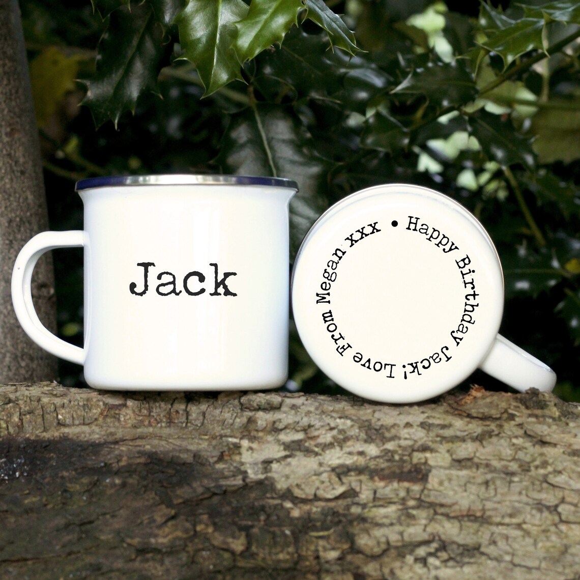 Personalised Name Enamel Tin Mug, White Metal Tea Coffee Cup, Camping ...