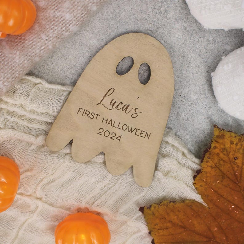 Personalised Baby's First Halloween Milestone Disc, Wooden Ghost 1st ...