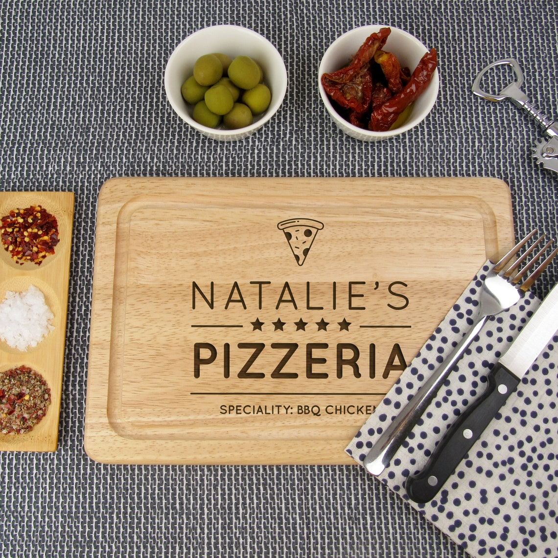 Personalised 5 Star Pizzeria Chopping Board, Pizza Serving Board, Pizza ...