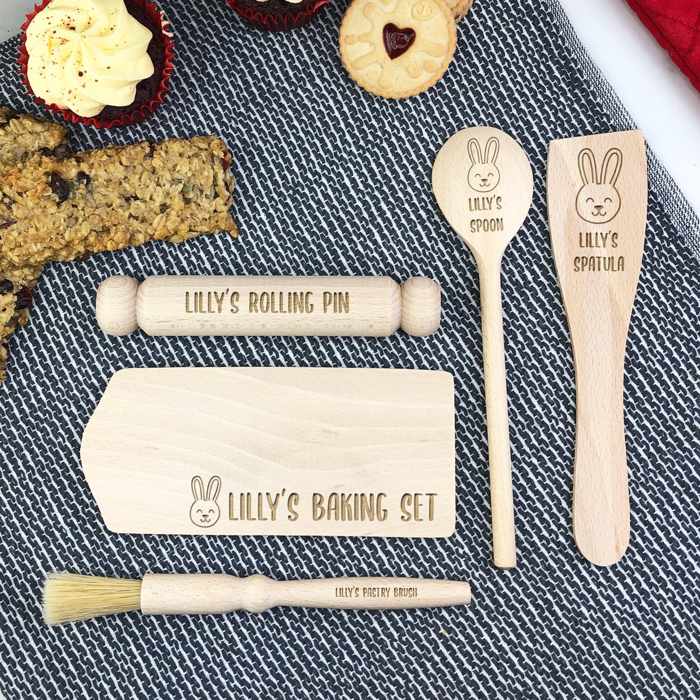 Children's Personalised Baking Set, Kids Mini Wooden Baking Tools ...