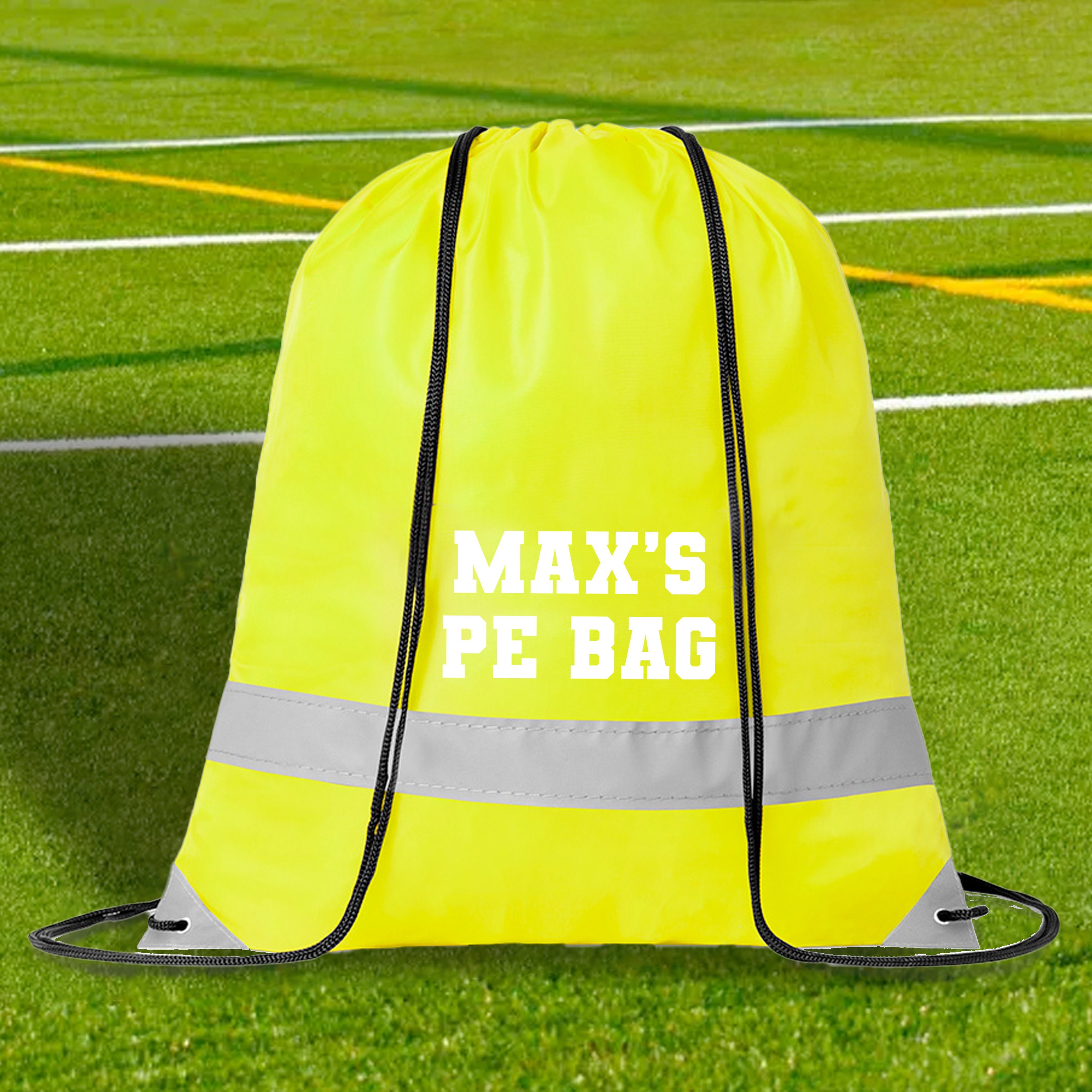 Personalised High Viz Reflective Drawstring Bag Back to School Children ...